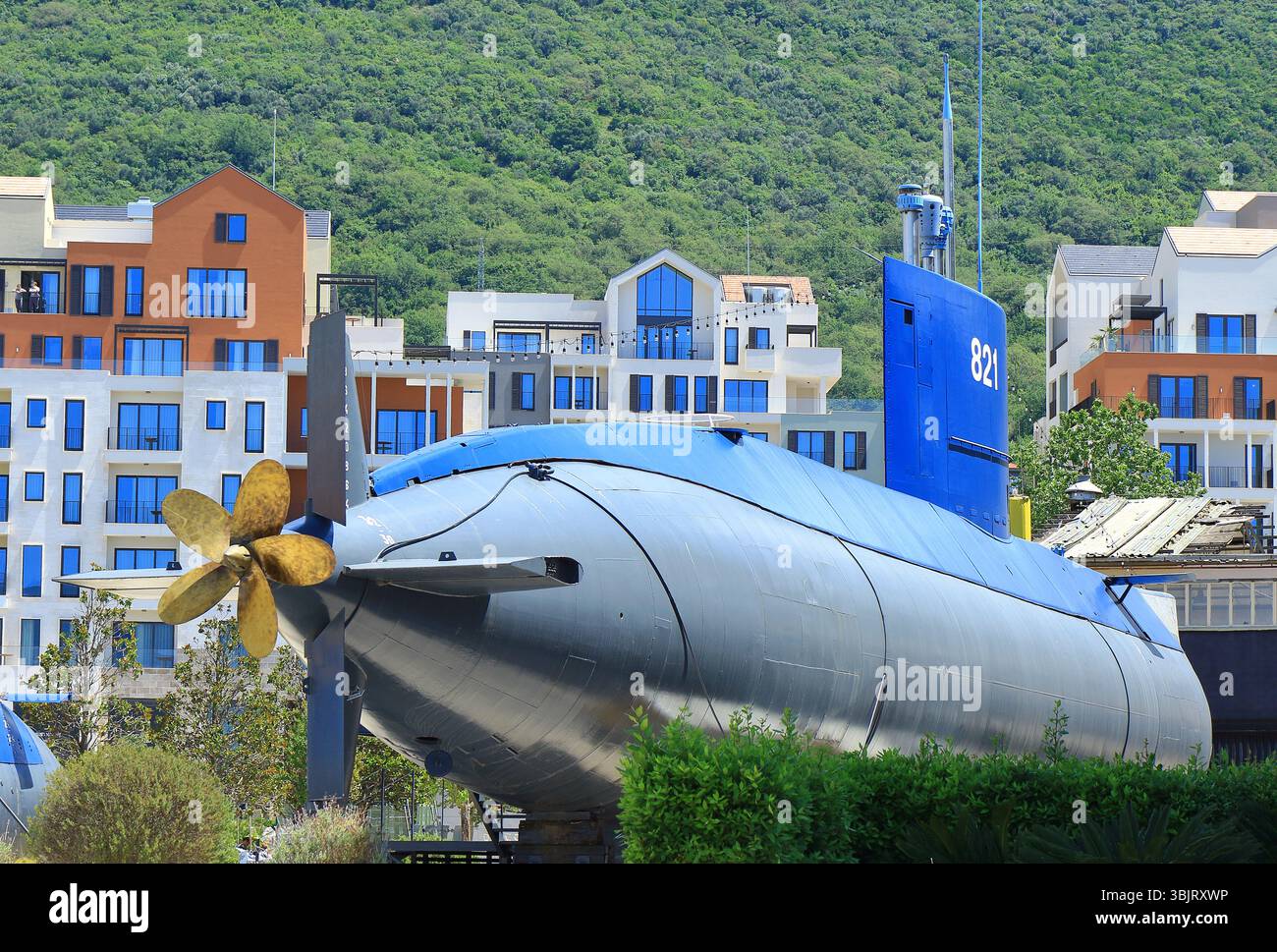 A view of the old Yugoslav submarine on display in Tivat Stock Photo ...