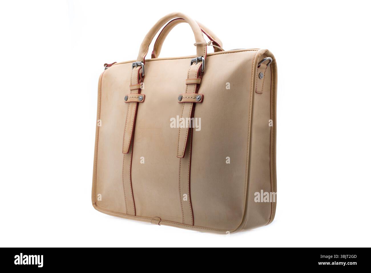 Tan Leather Briefcase with Straps Isolated Stock Photo - Alamy