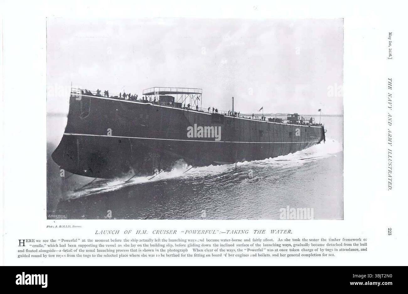 Launch of H.M. Cruiser 'Powerful' - Taking the Water - 1896 Stock Photo ...