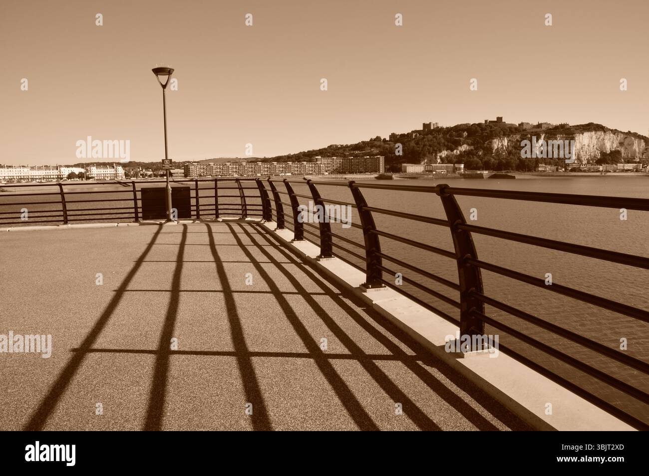 Dover, Kent – Sepia-toned view from the New Marina Pier with railings ...