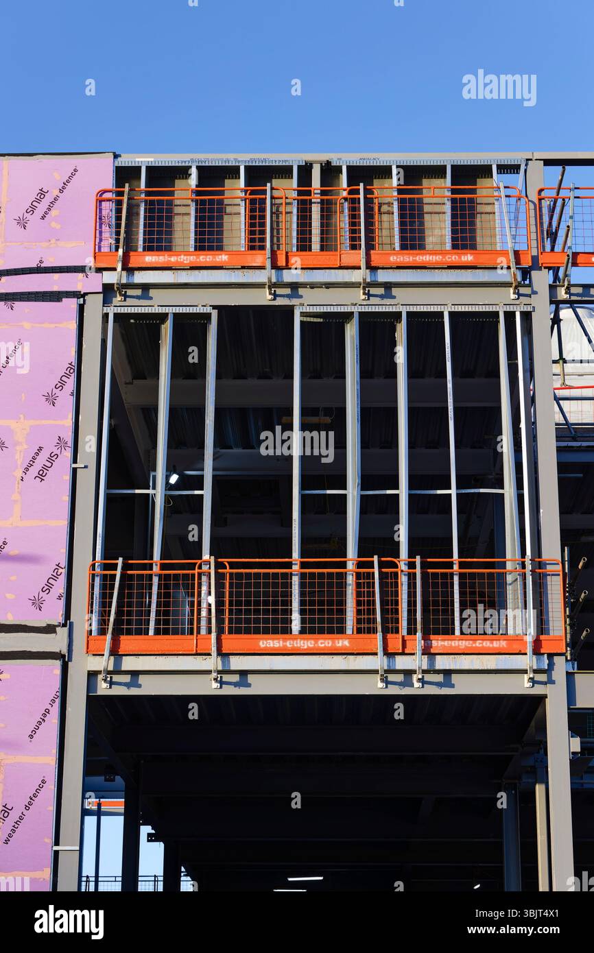 Radcliffe civic hub construction site, weather defence backing boards ...