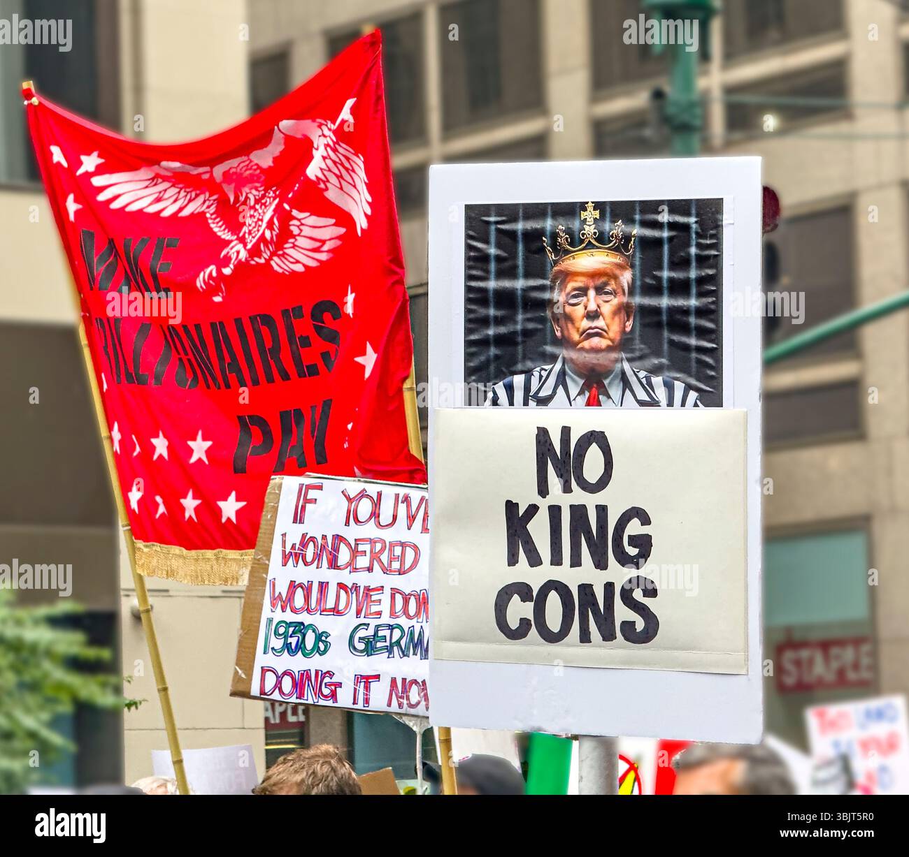 Demonstrators participating in "No Kings" Protest March, Fifth Avenue ...