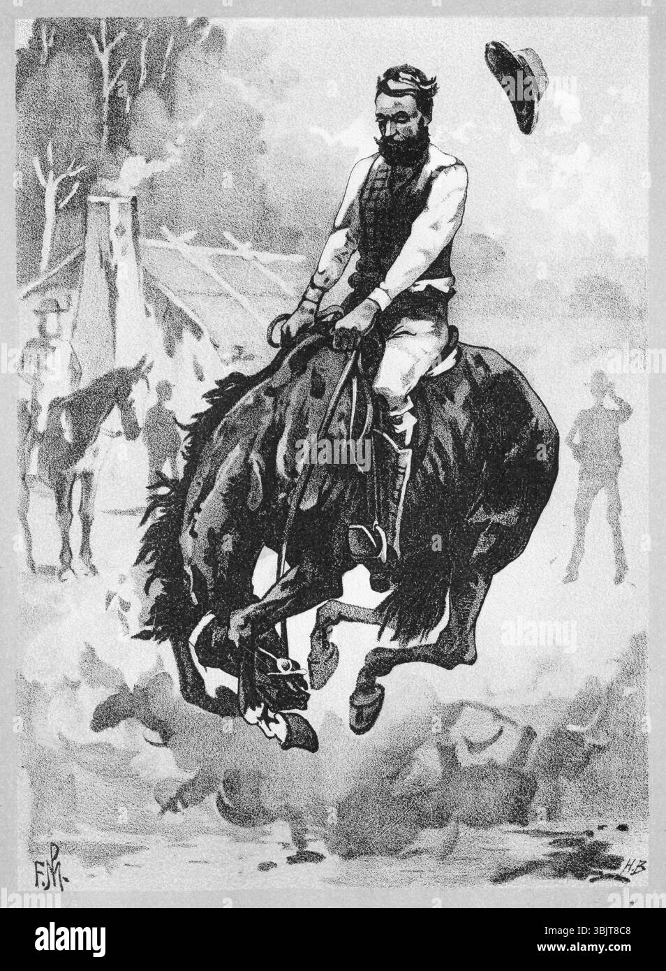 Typical Australian buckjumper breaking in a new horse on an outback ...