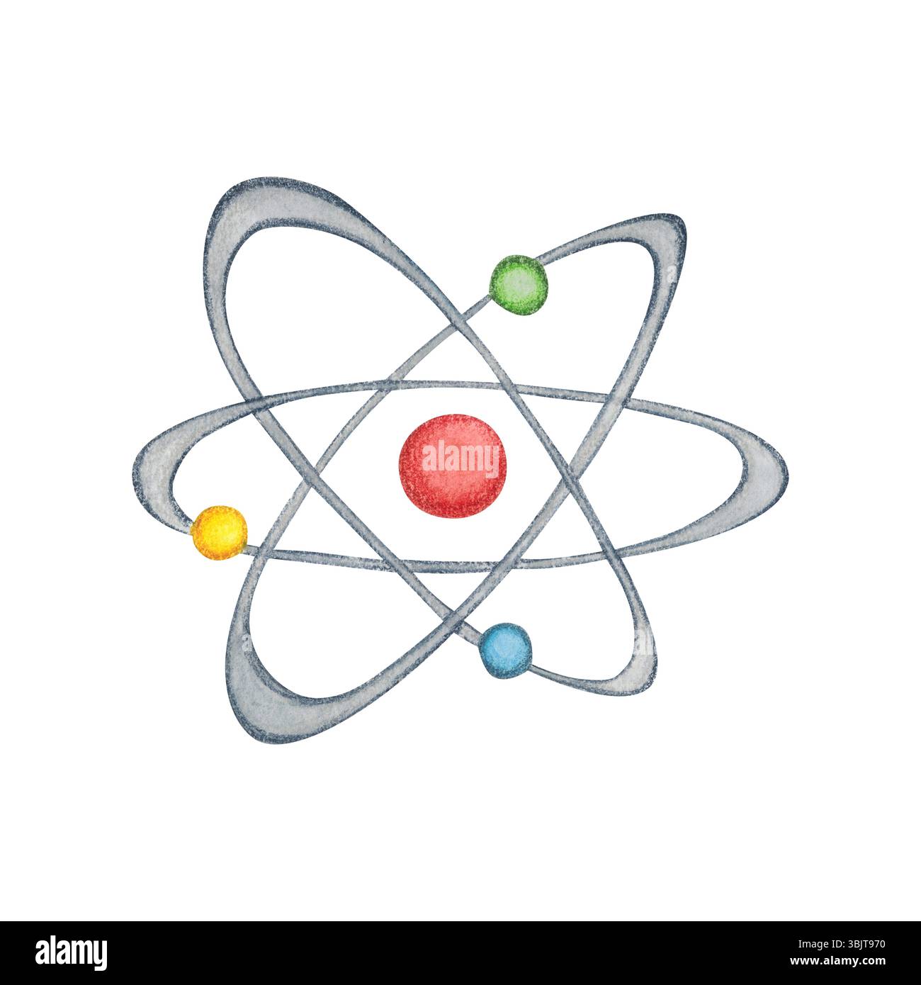 Planetary model of atomic structure. Watercolor illustration hand drawn ...