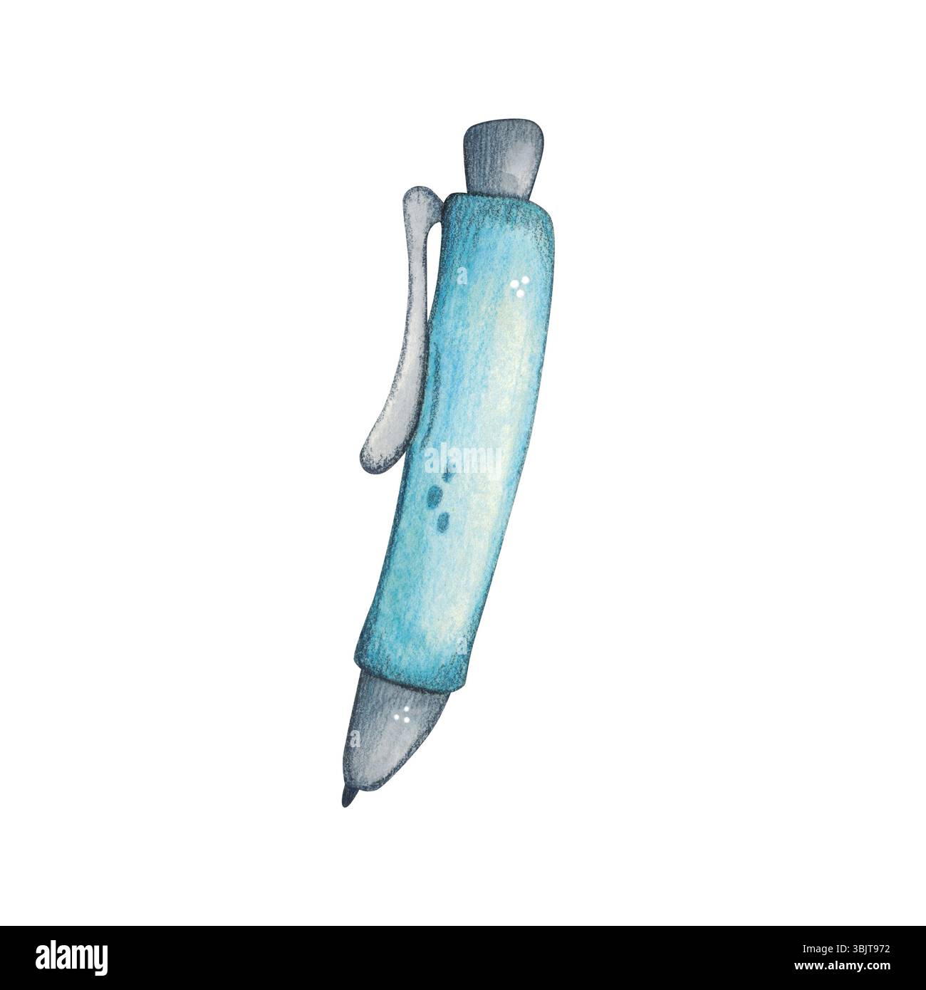 Ballpoint pen, school tool. Watercolor hand-drawn illustration, cartoon ...
