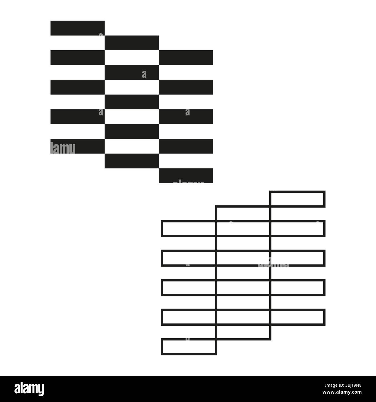Striped block icons. Checkerboard line design. Digital shape layout ...