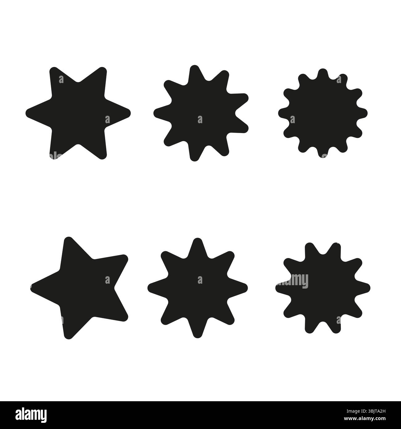 Star gear icons. Solid silhouette shapes. Vector black forms. Simple ...