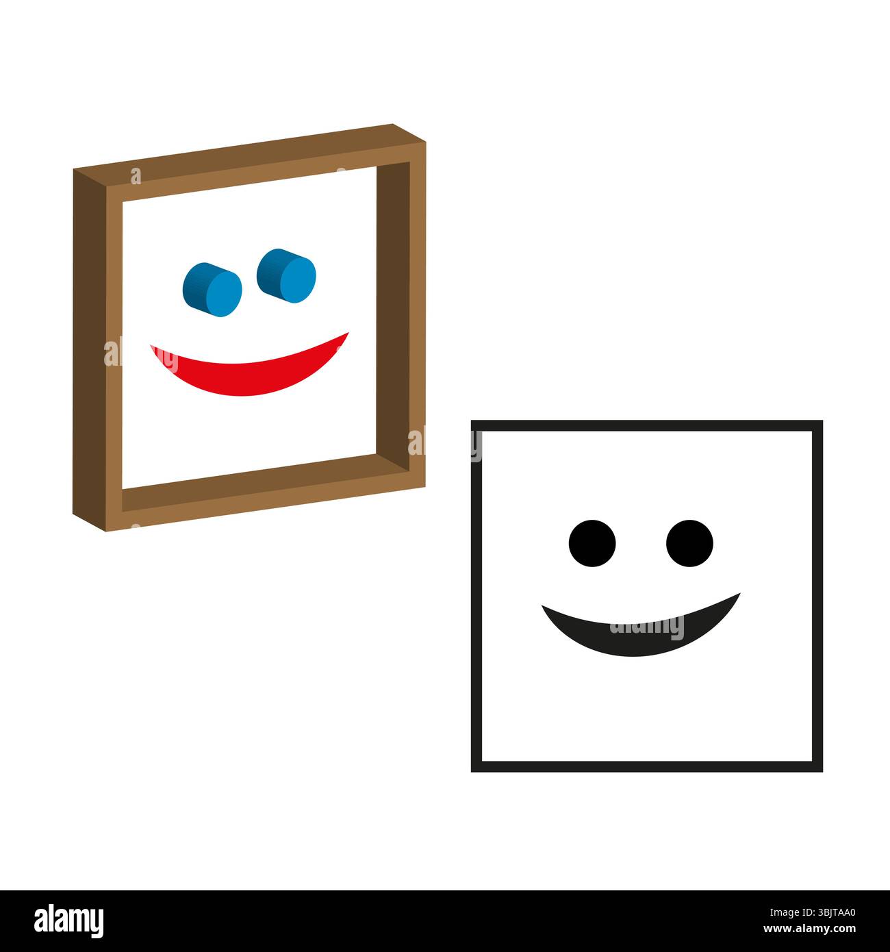Smiley face framed. Simple emoji icon. Black outline square. Vector ...