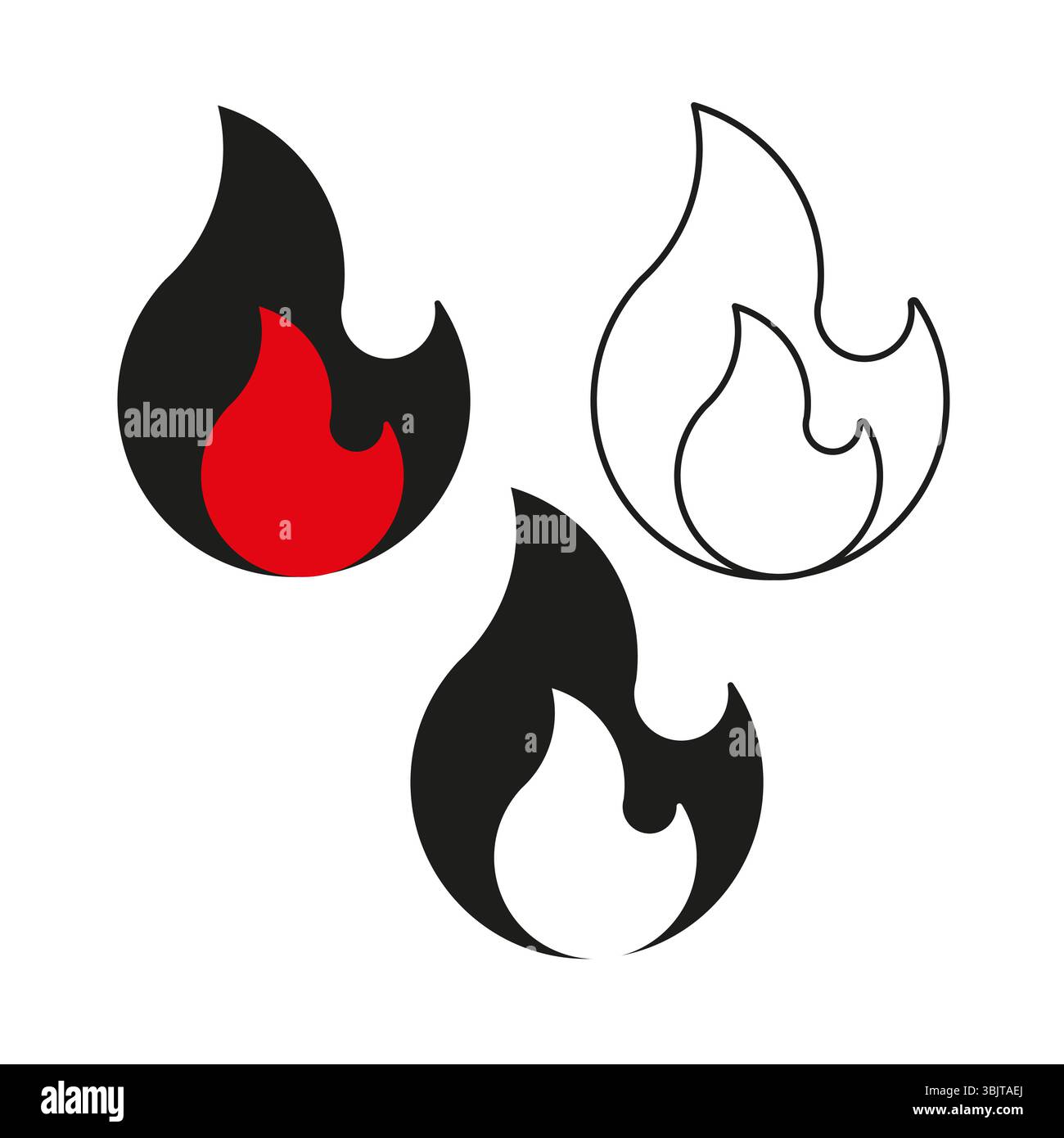 Flame icon collection. Fire shape outline. Red heat element. Vector ...