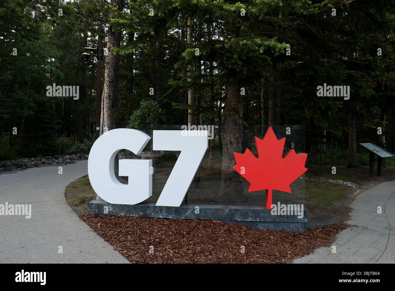 Alberta, Canada. 15th June, 2025. Signage for the G7 is seen before the ...