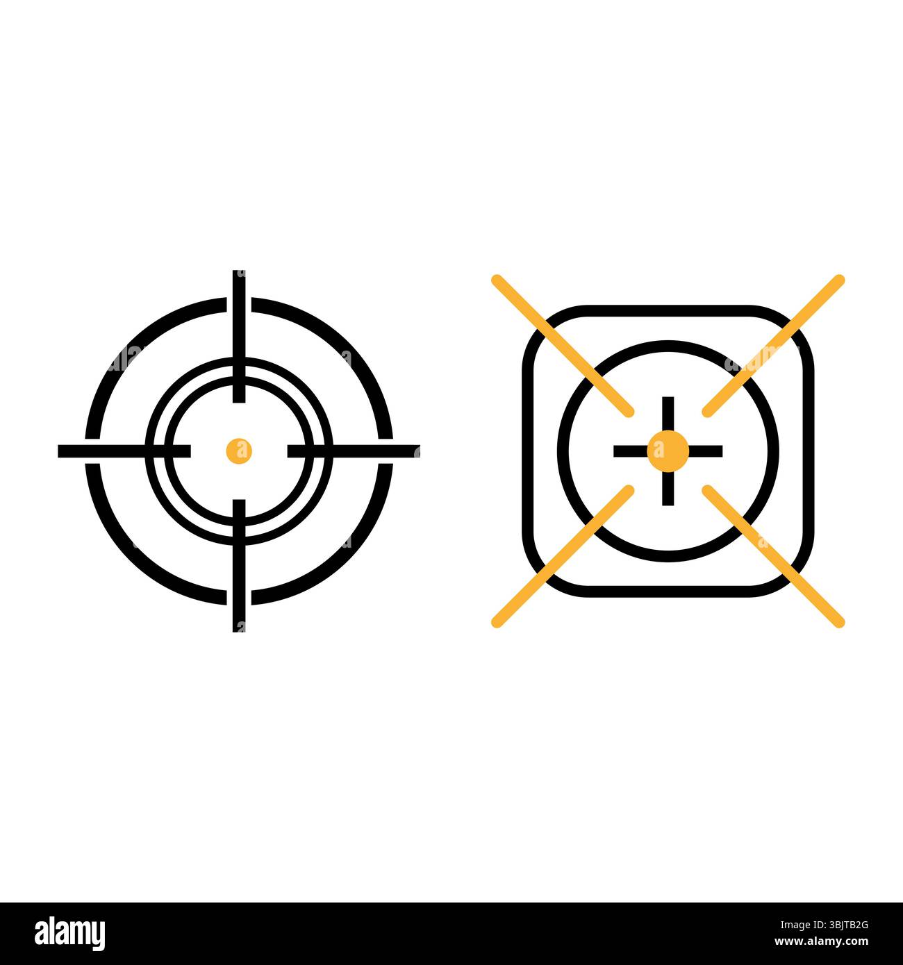 Target icon. Aiming point symbol. Vector focus mark. Black orange ...