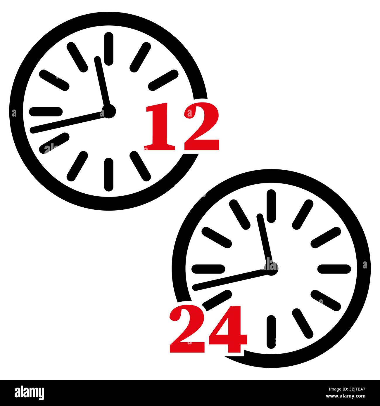Clock face icon. Twelve 12 number. Twenty four 24 hour. Vector time ...
