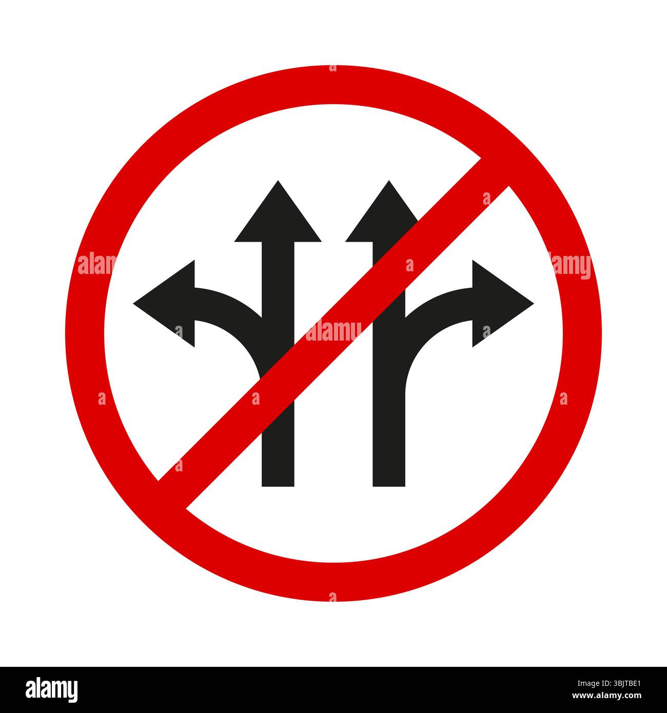 No all turn. Red circle symbol. Blocked three directions. Vector road ...