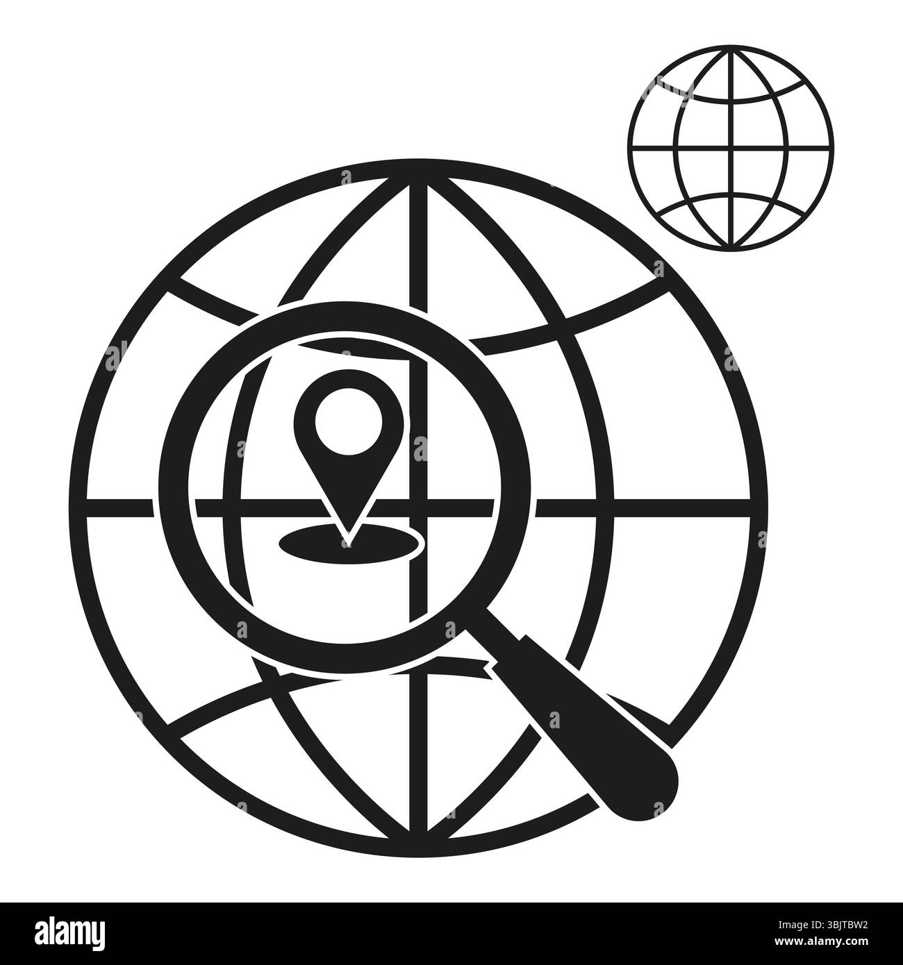 Globe search icon. Location magnifier shape. Global pin vector. Earth ...