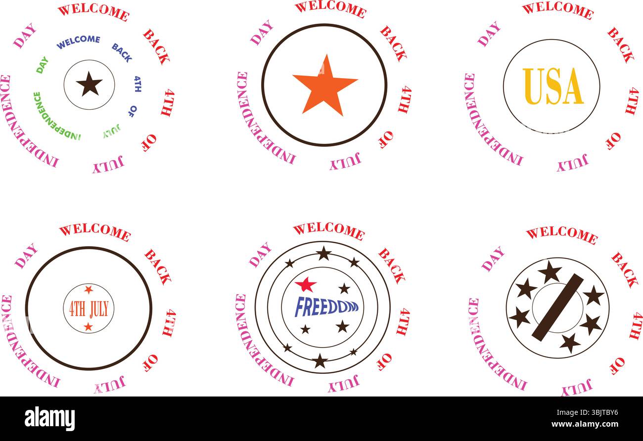 Vintage Independence Day Stamp Badge Vector Set with USA Symbols for ...