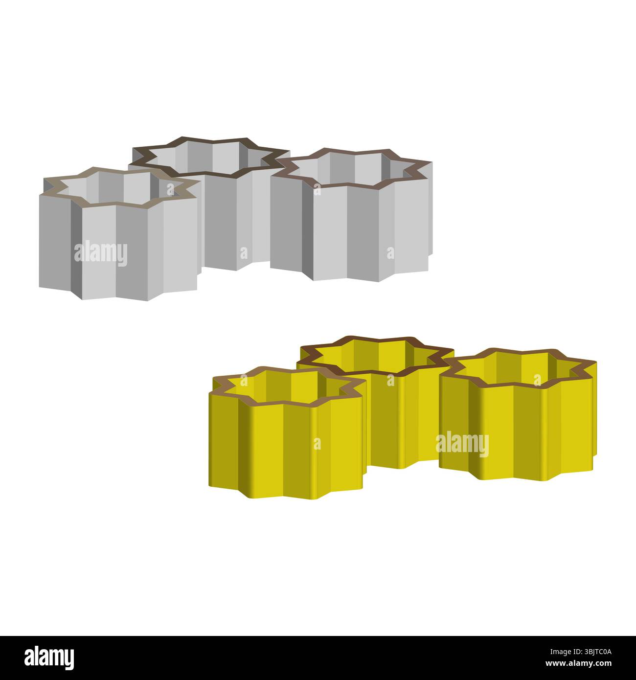 Hexagon gear shapes. Industrial cogwheel elements. Silver gold ...