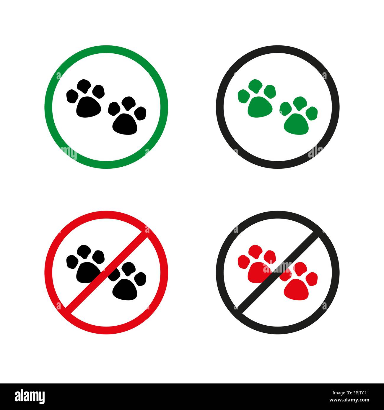 Paw print icons. Vector circle signs. Green red symbols. Pet approval ...
