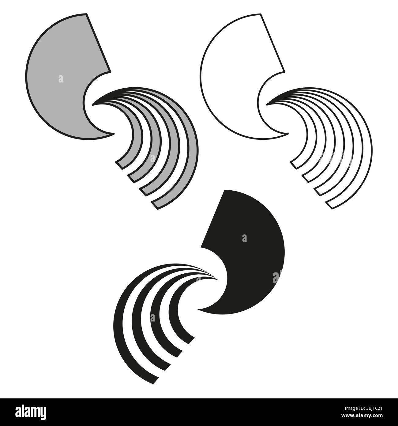 Fan blade icon. Curved segment shape. Abstract symmetry form. Vector ...