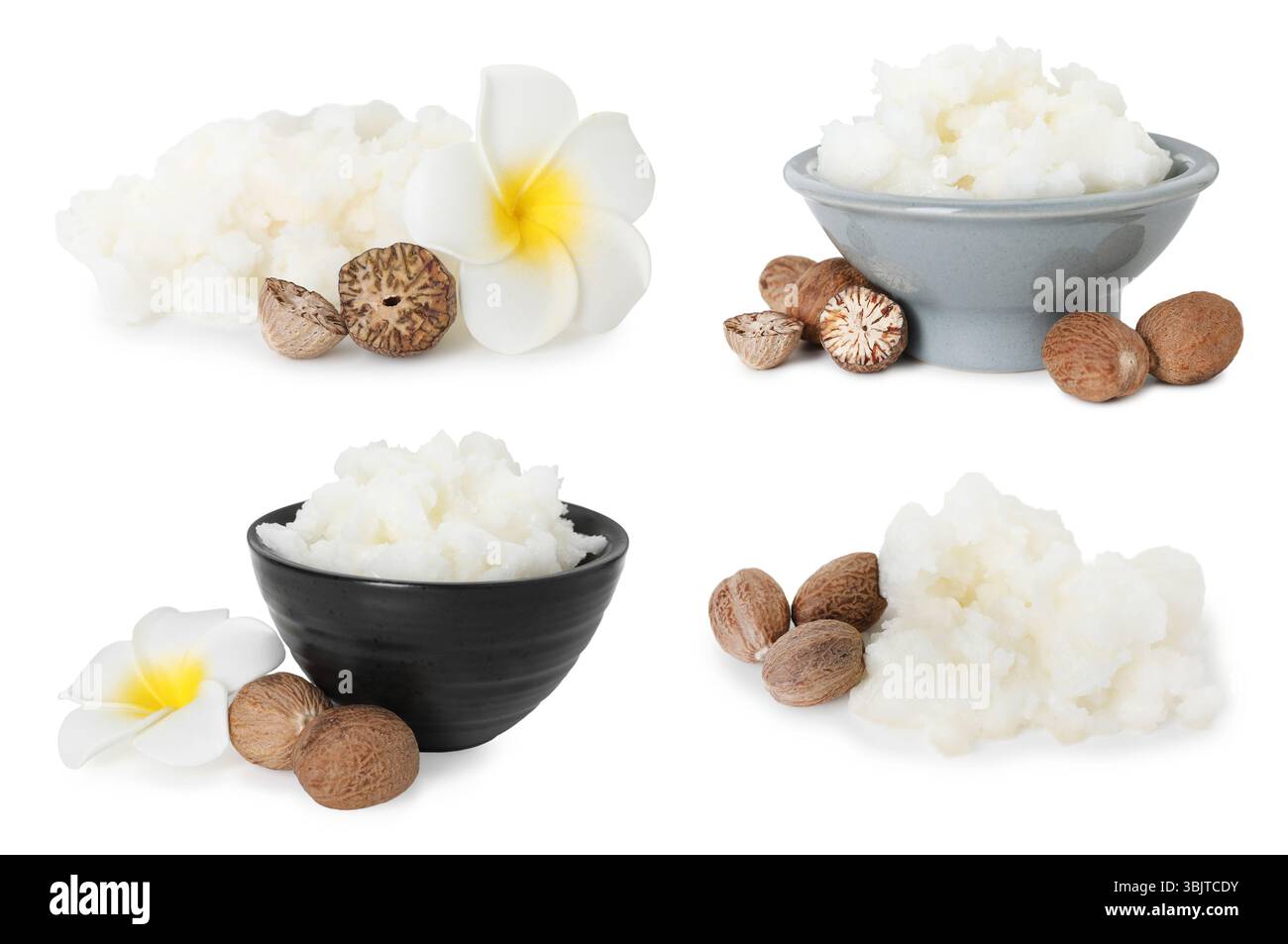 Natural shea butter on white background, collage Stock Photo - Alamy