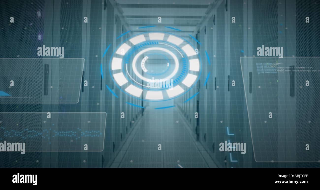 Projecting holographic interface floating at data center corridor, with ...