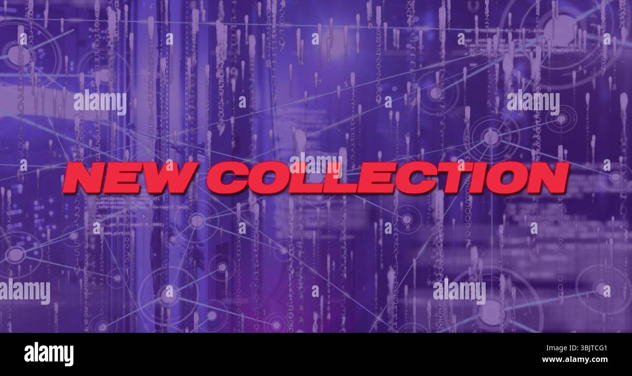 Featuring bold red NEW COLLECTION text floating over purple digital ...
