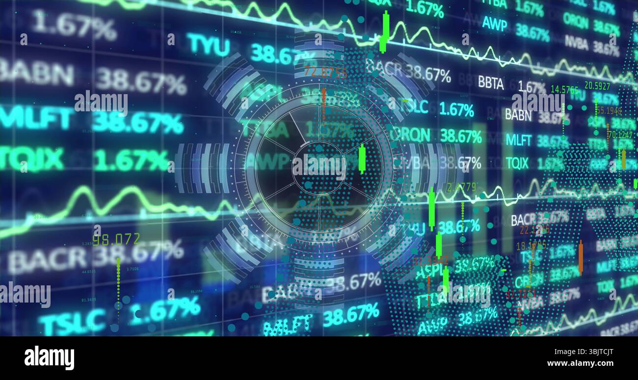 Translucent Hud Showing Grid In Trading Dashboard With Candlestick Charts Line Graphs Tickers