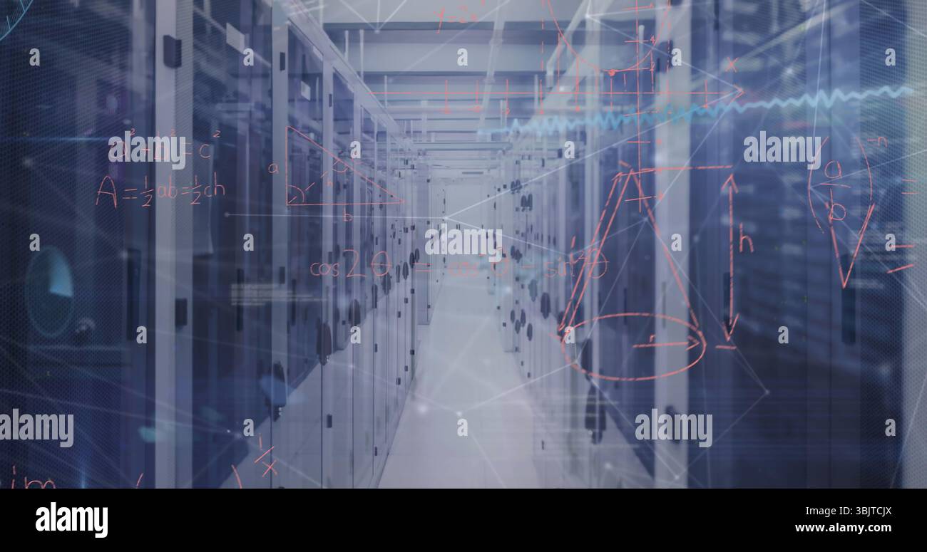 Showing central data center aisle highlighting LED indicator lights on ...