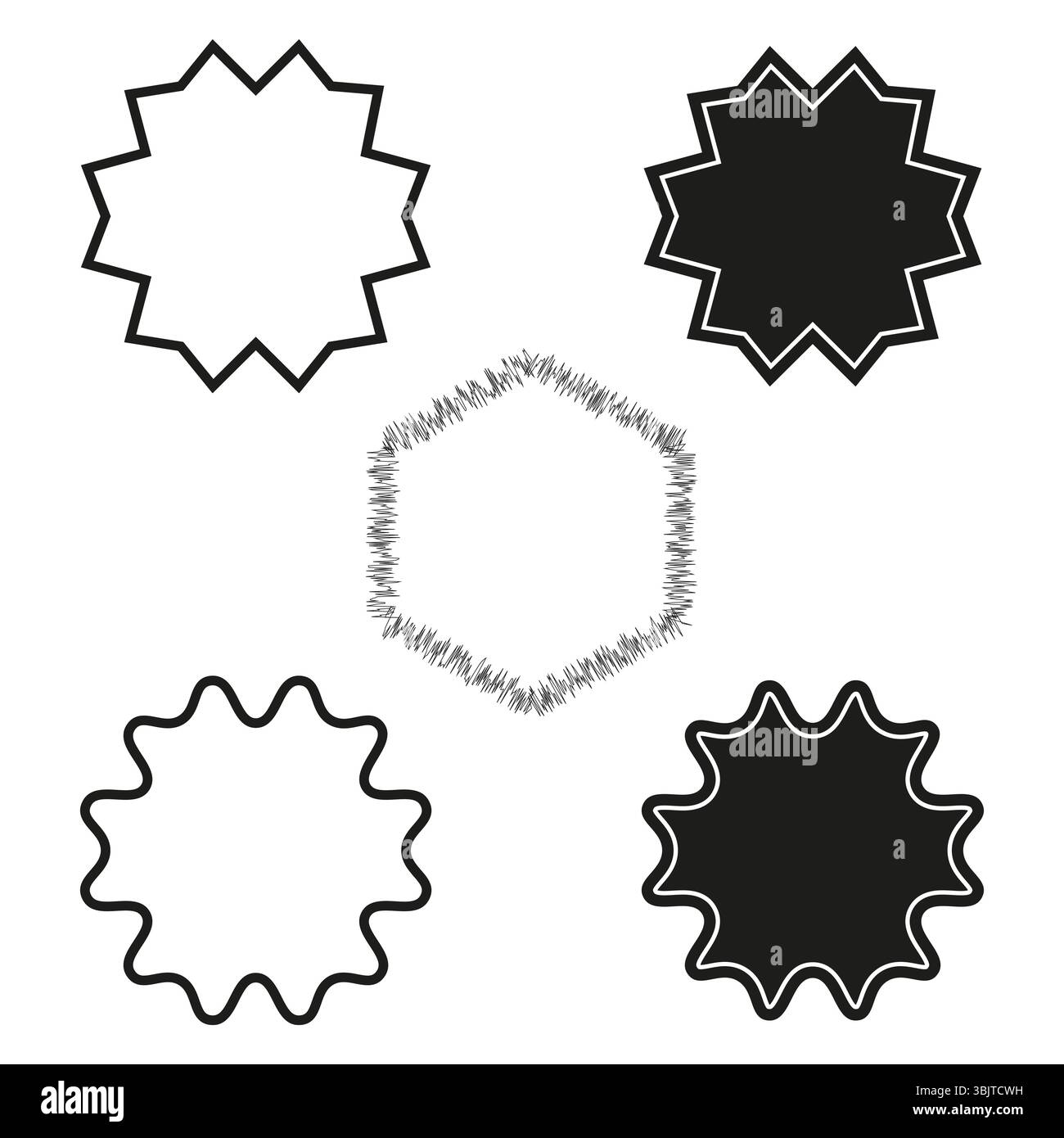 Star edge icons. Jagged contour shapes. Vector symbol set. Black white outlines Stock Vector ...