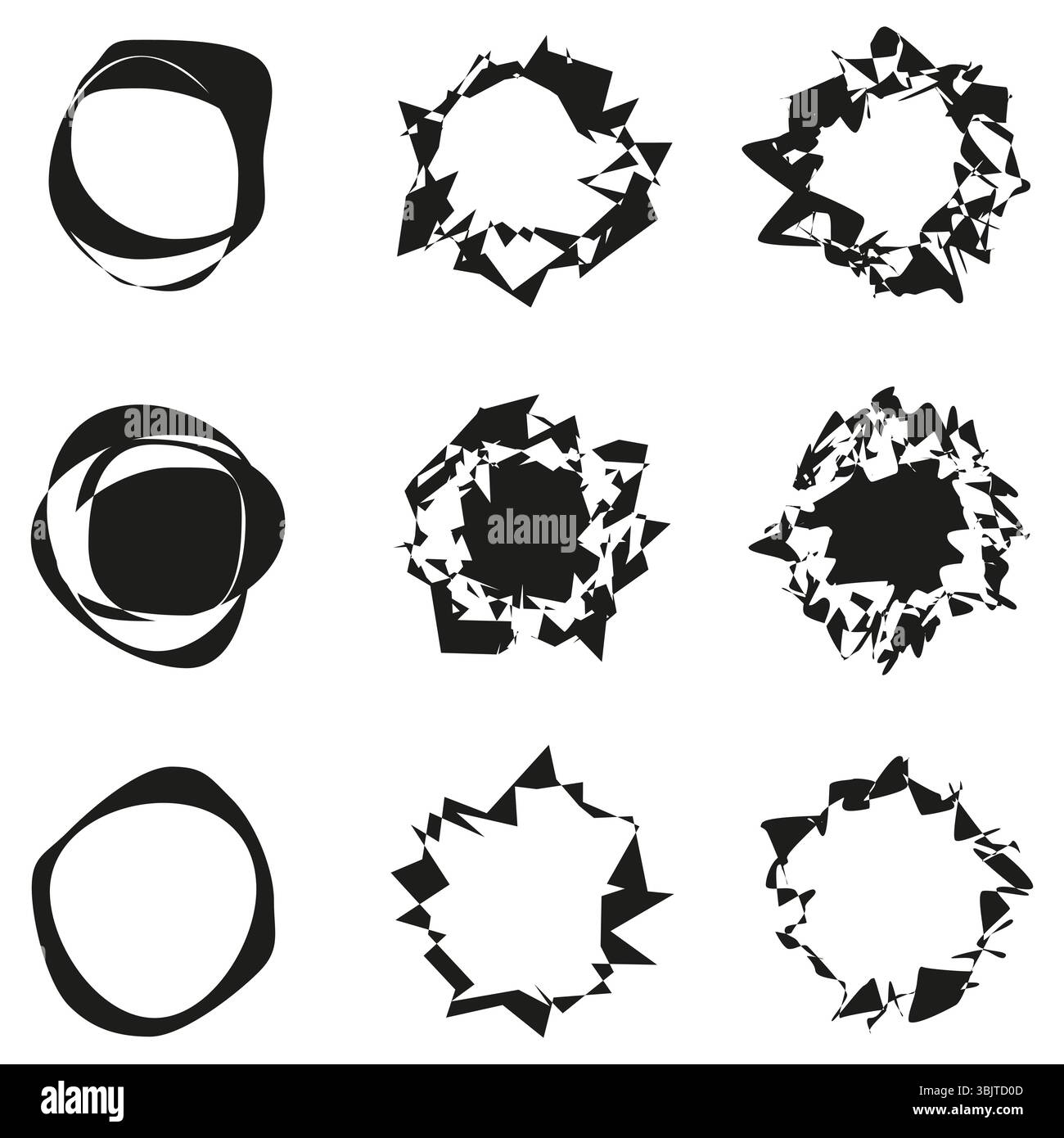 Gear icon set. Circular outline forms. Vector mechanical symbols. Black ...