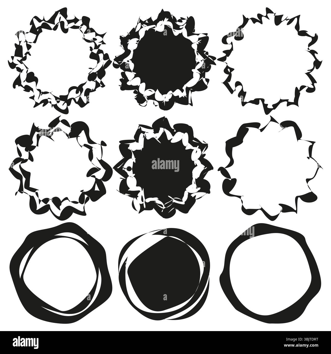 Gear circle icons. Rough outline symbols. Vector mechanical elements ...