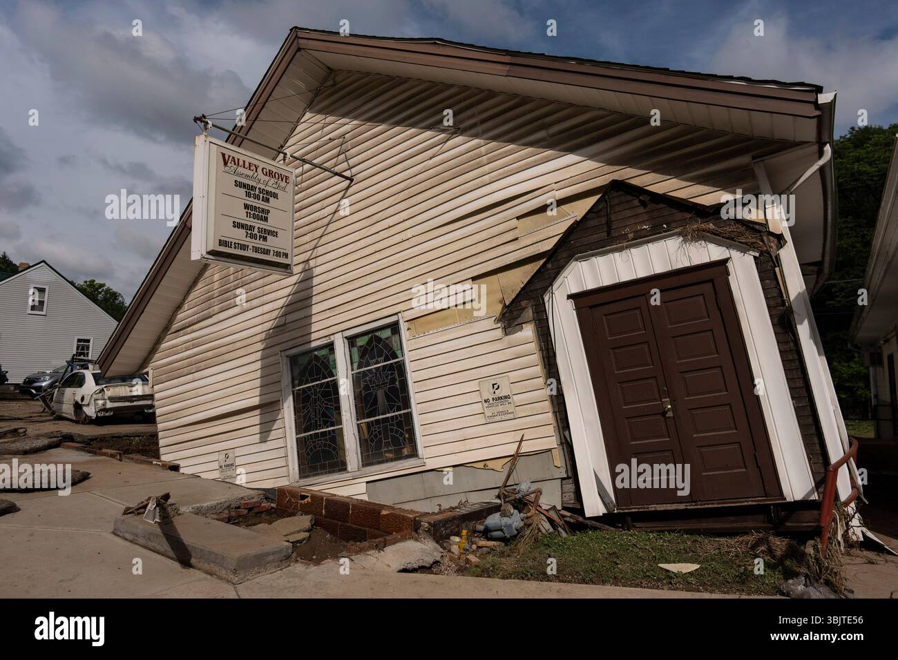 The Valley Grove Assembly of God, twisted and moved from its foundation ...