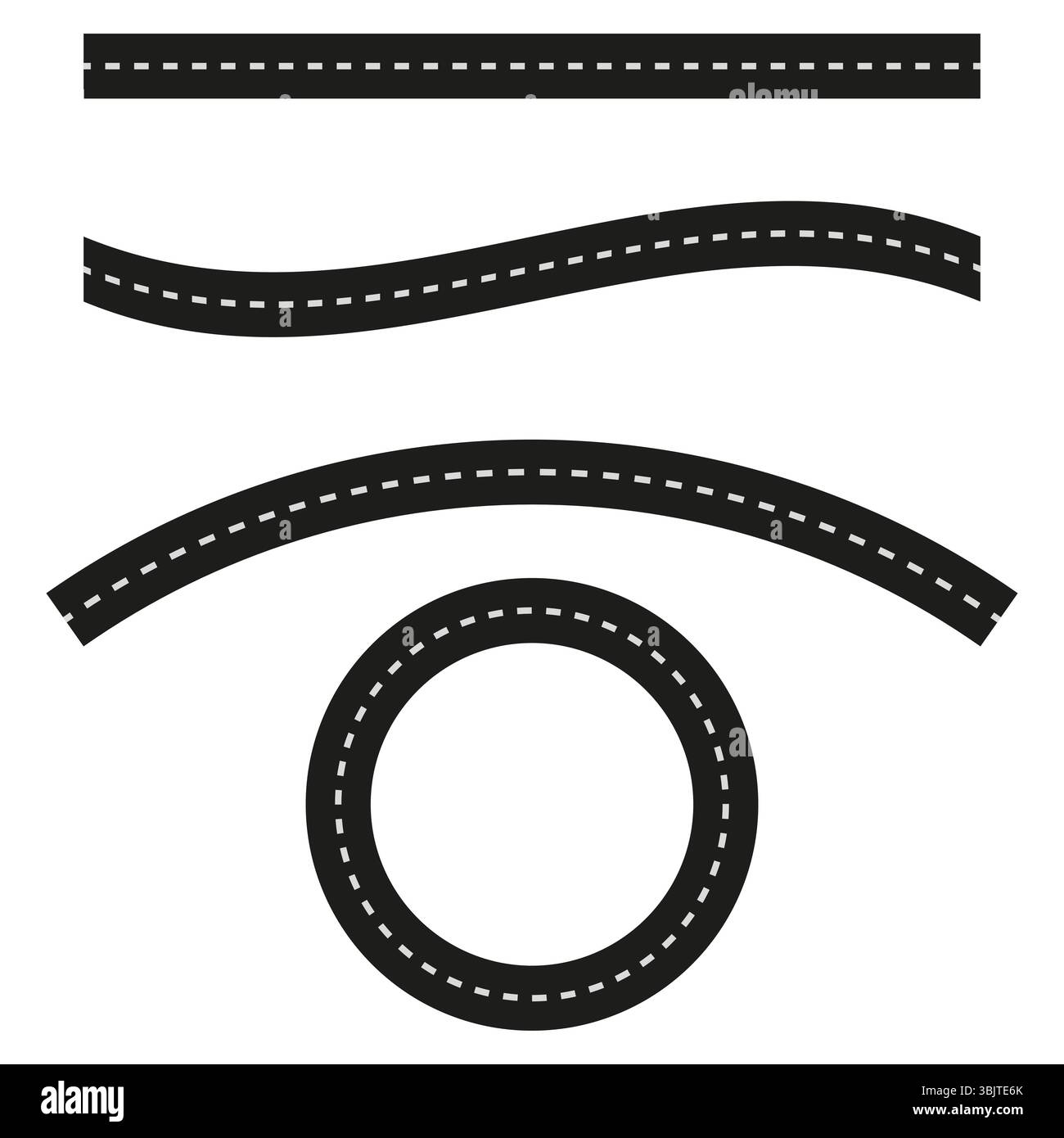 Curved road track. Black vector path. Dotted route icon. Circular shape ...