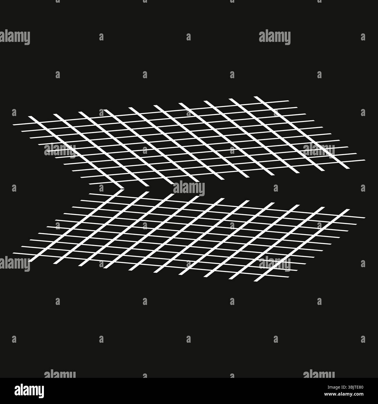 Distorted mesh shape. Perspective vector grid. Black background layout ...