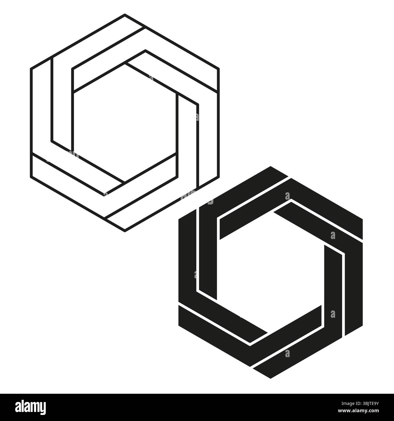 Hexagon icon pair. Line geometric emblem. Black vector logos. Bold ...