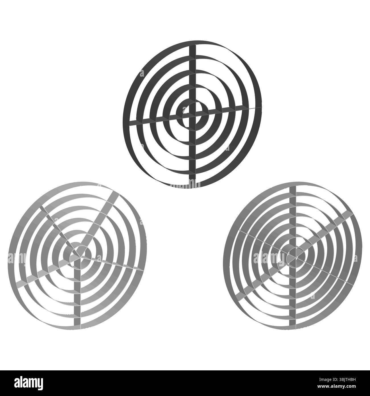 Concentric circle icons. Radial vector shapes. Abstract spiral forms ...