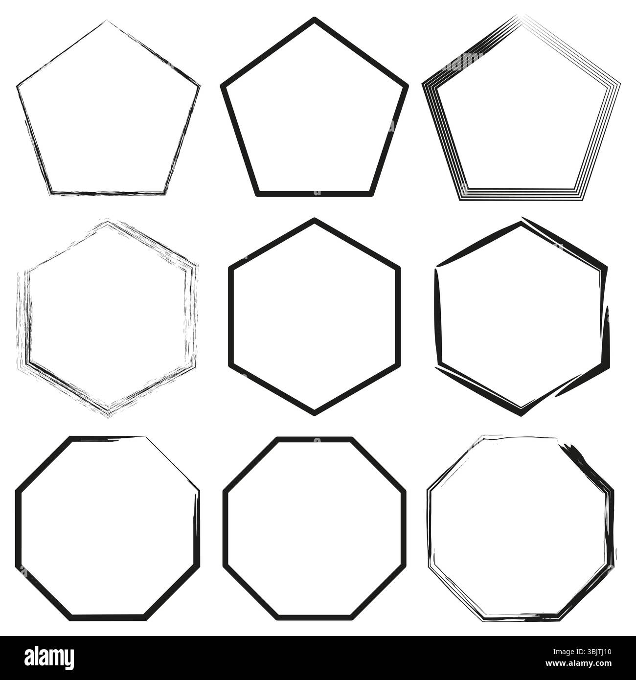 Geometric shapes collection. Pentagon hexagon forms. Vector outline figures. Basic polygon ...