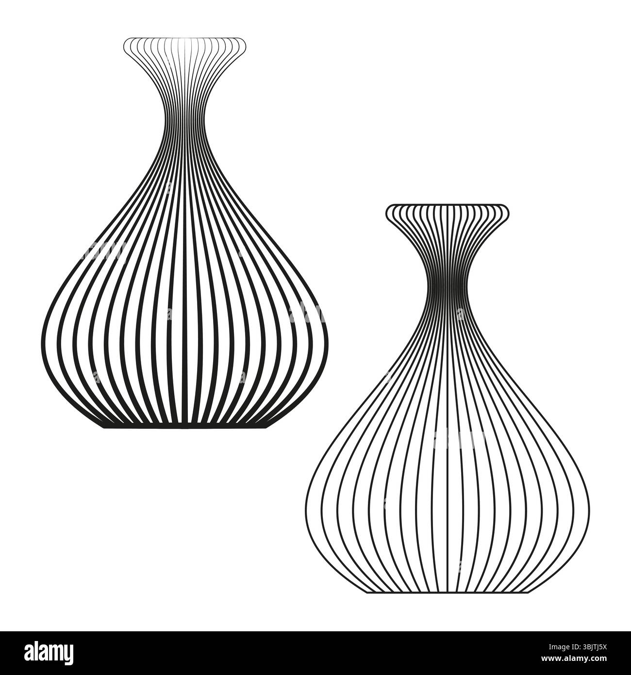 Geometric vase shapes. Striped vessel forms. Vector container design ...
