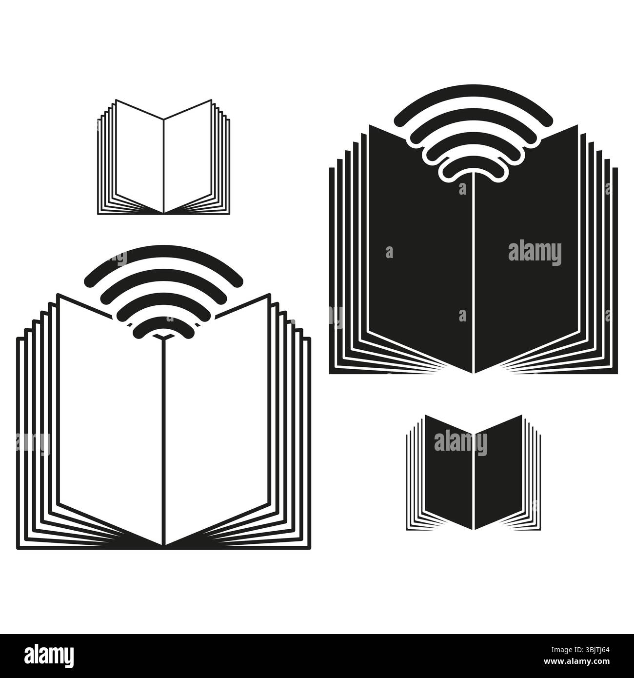 Book vector icons. Reading wireless symbol. Open book signs. Wi Fi ...
