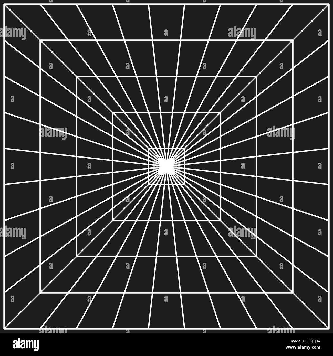 Perspective grid shape. Dark tunnel view. Vector geometric depth. Black ...