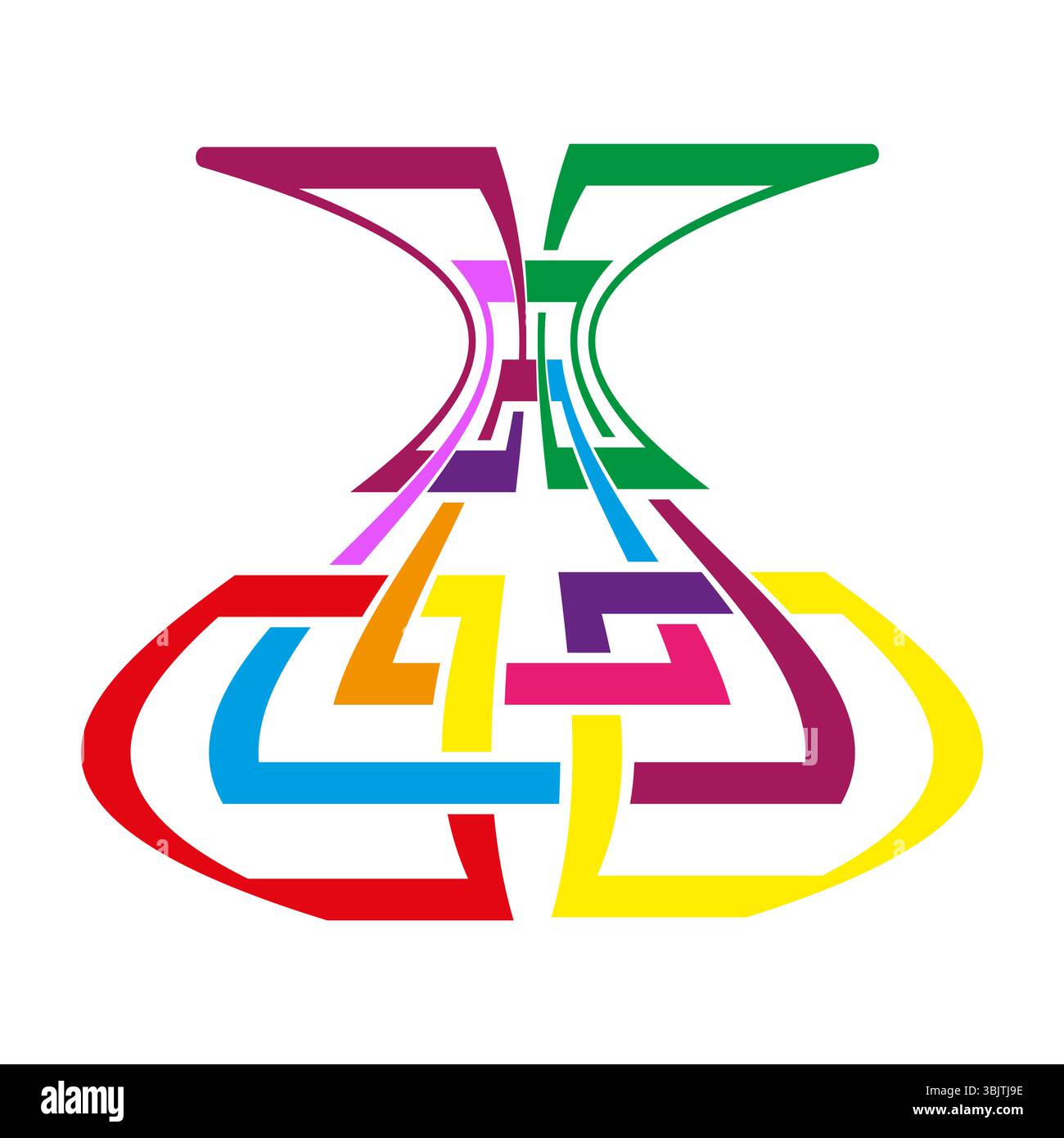 Colored maze shape. Perspective rainbow vector. Abstract curved lines ...
