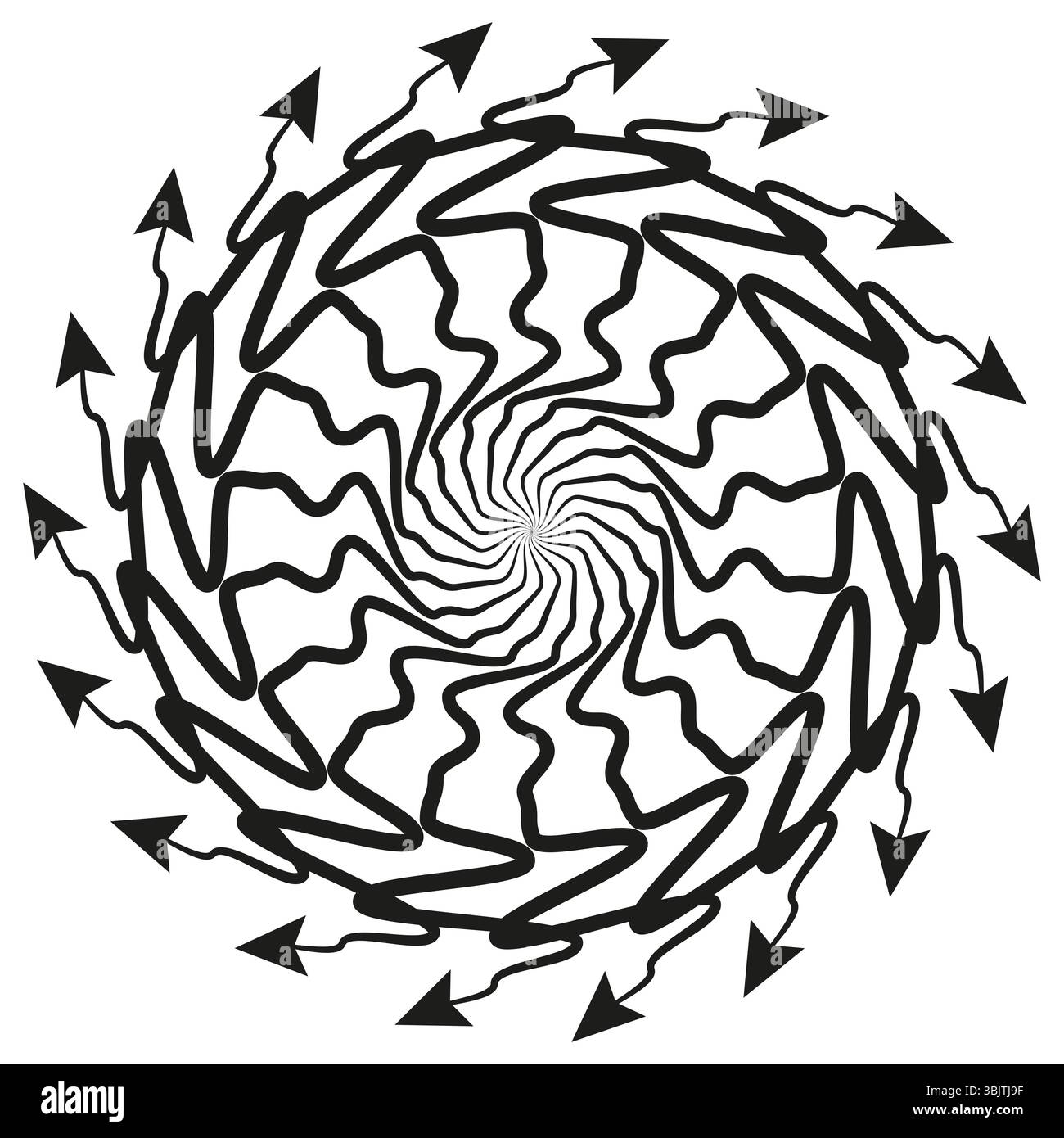 Arrow spiral figure. Direction motion pattern. Black white concept. Vector dynamic shape Stock ...