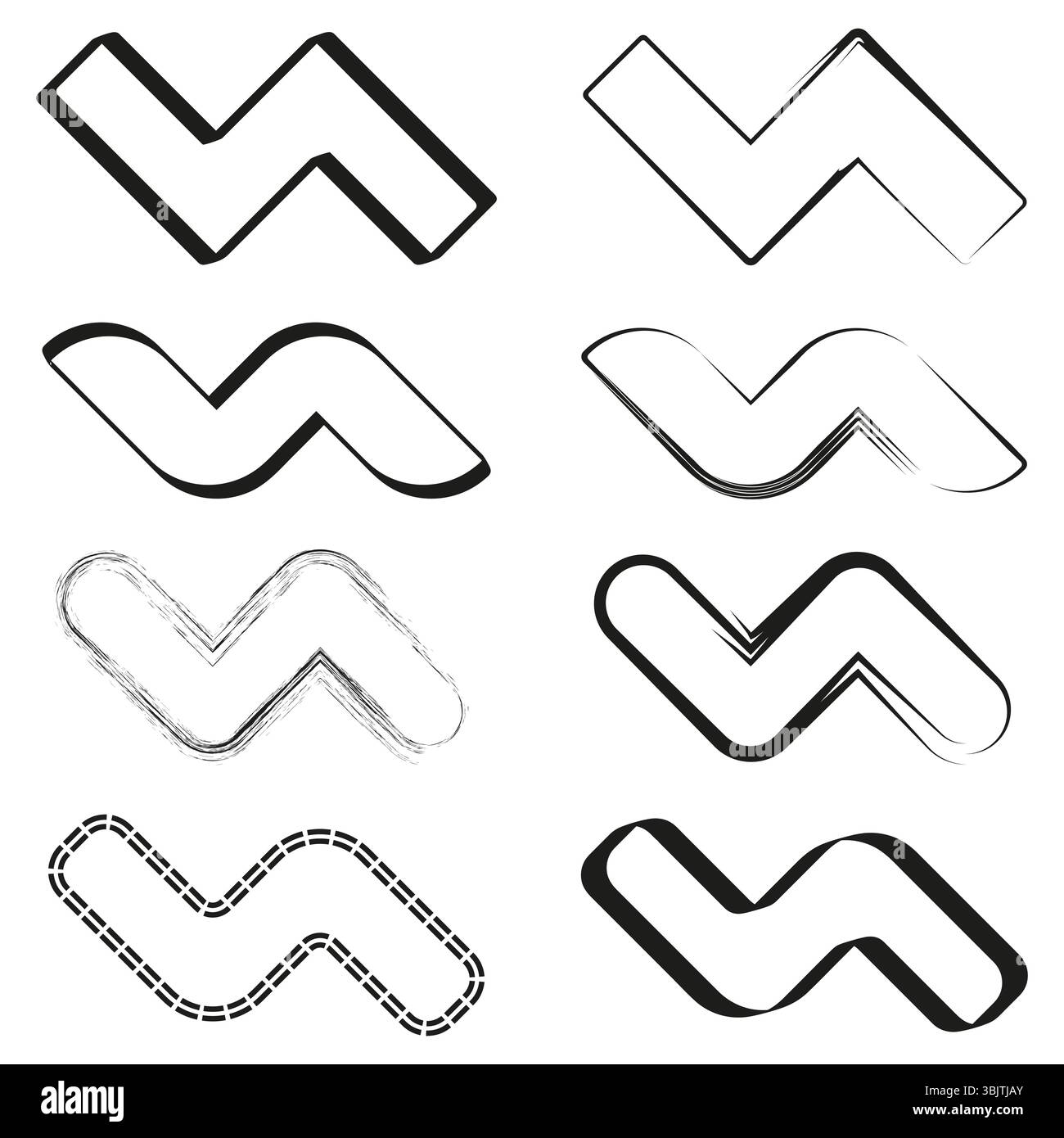 Wavy angle icons. Abstract motion symbols. Line style forms. Vector ...