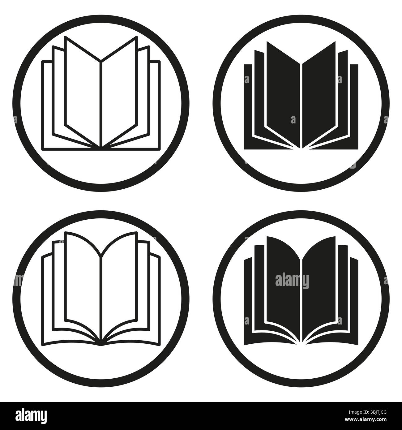 Book outline icons. Open reading symbol. Circle library Vector ...