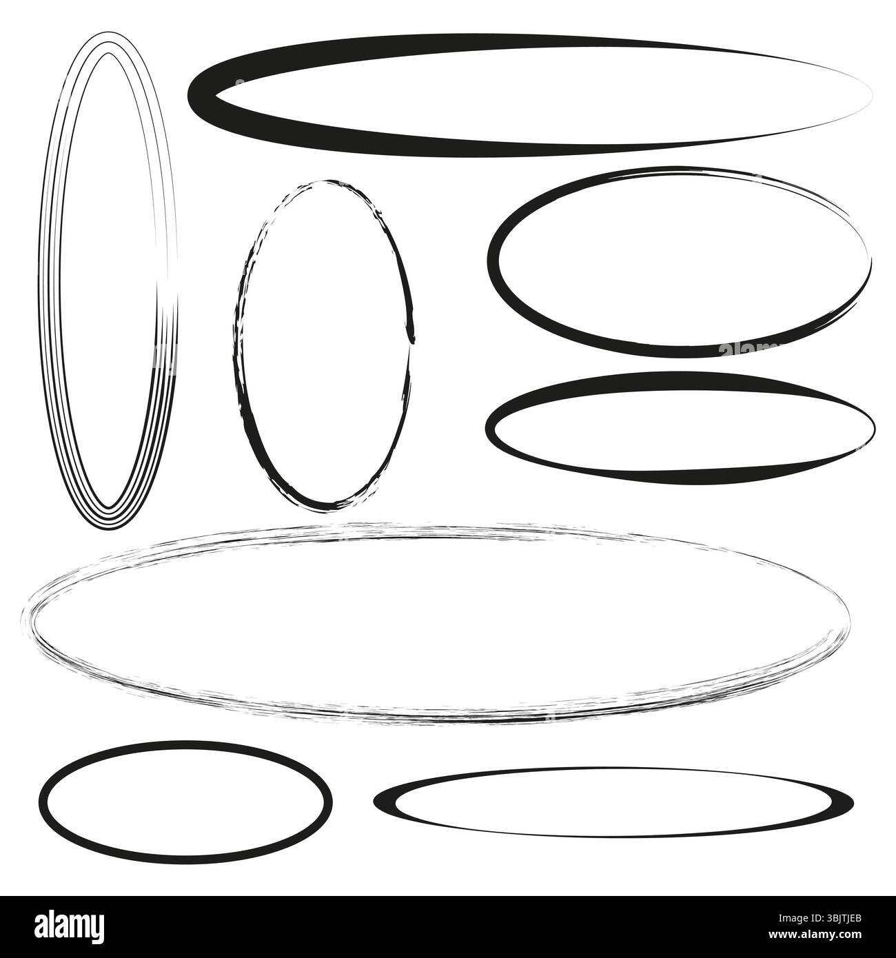 Ellipse contour shapes. Black oval lines. Hand drawn vector. Minimal ...