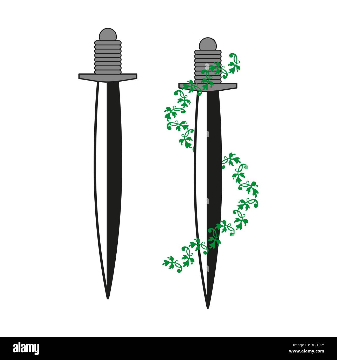 Sword icon vector. Dagger symbol form. Ivy wrapped blade. Black and ...