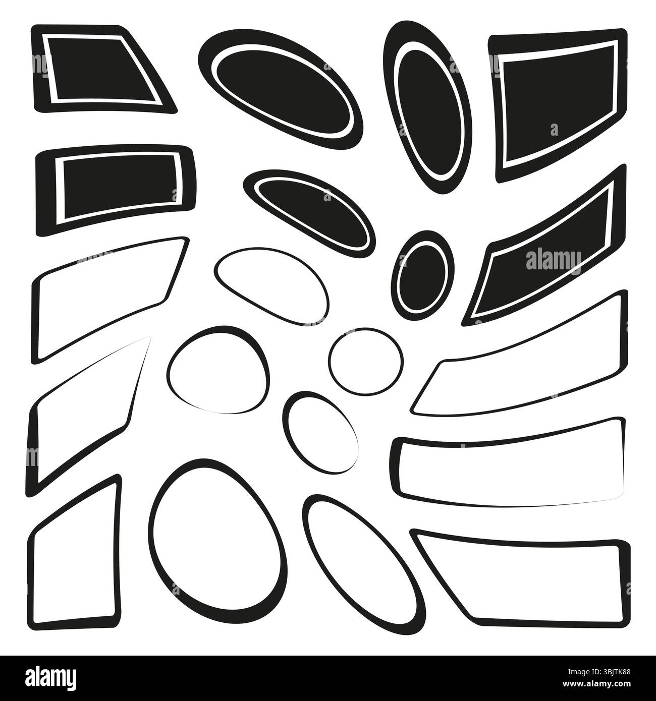 Deformed tile forms. Rounded abstract patches. Stretched graphic shapes ...