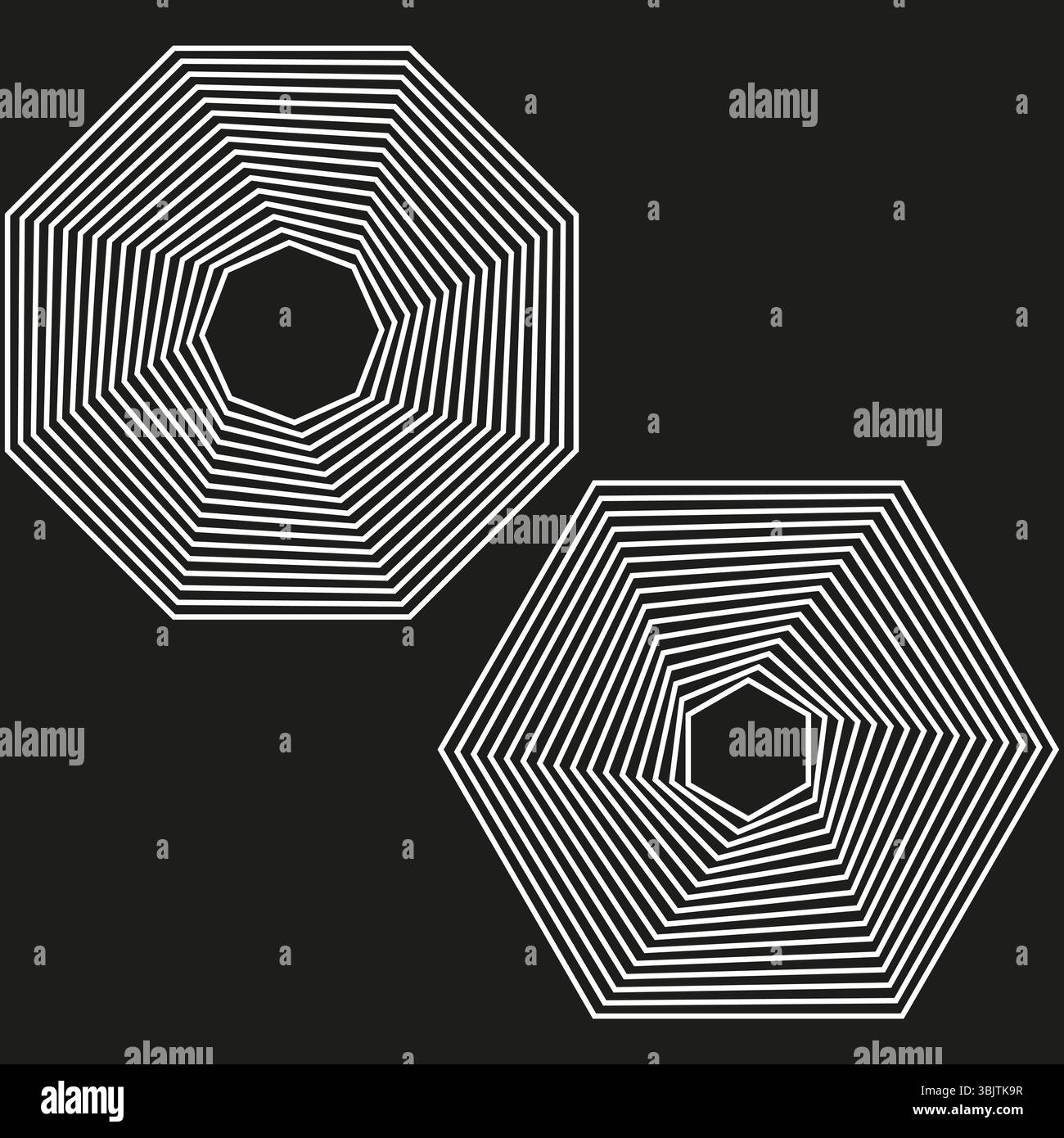 Hexagon stripe forms. Geometric layered shapes. Vector optical illusion ...