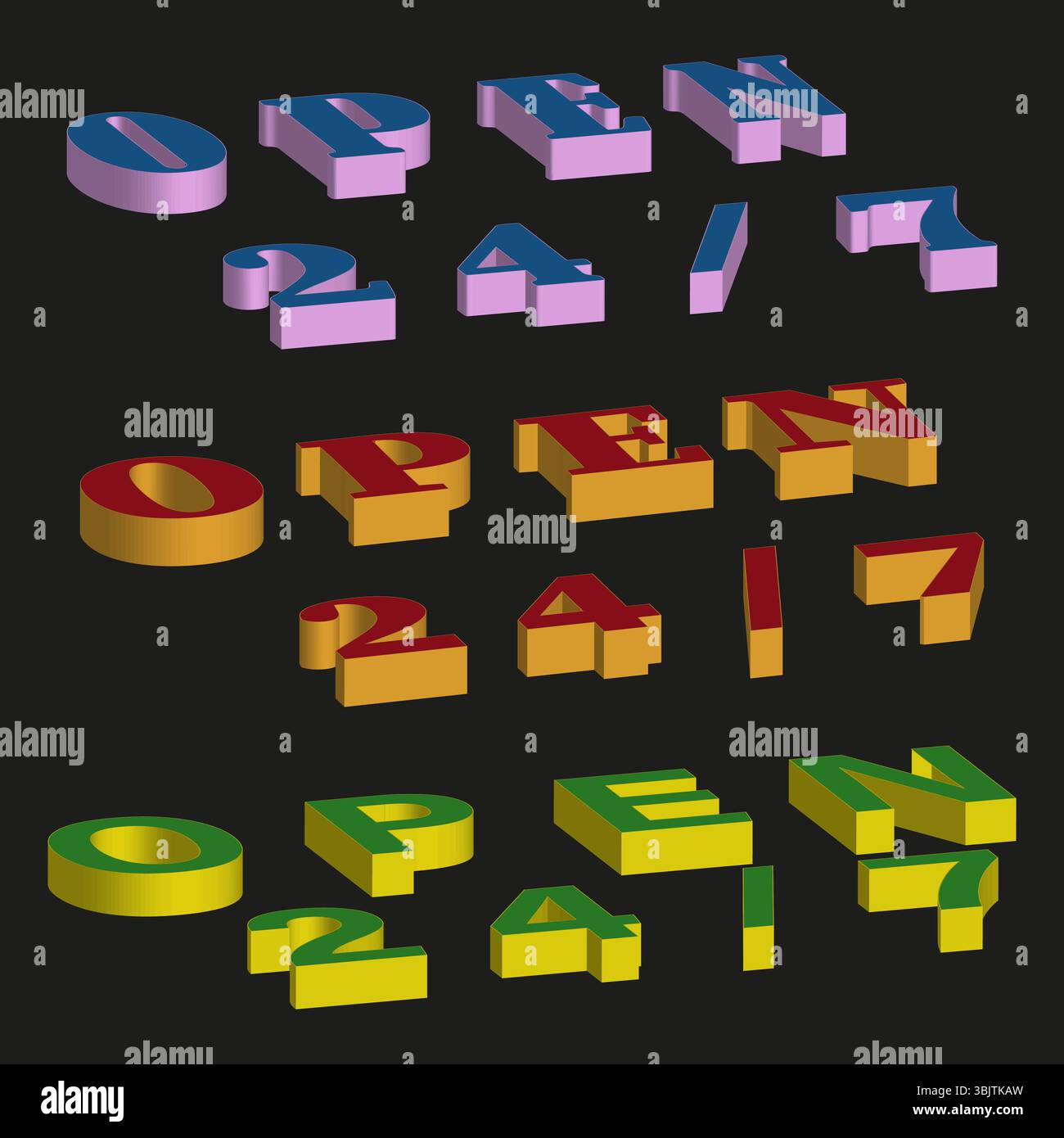Color number set. 3D numeric shapes. Vector bold digits. Gradient ...