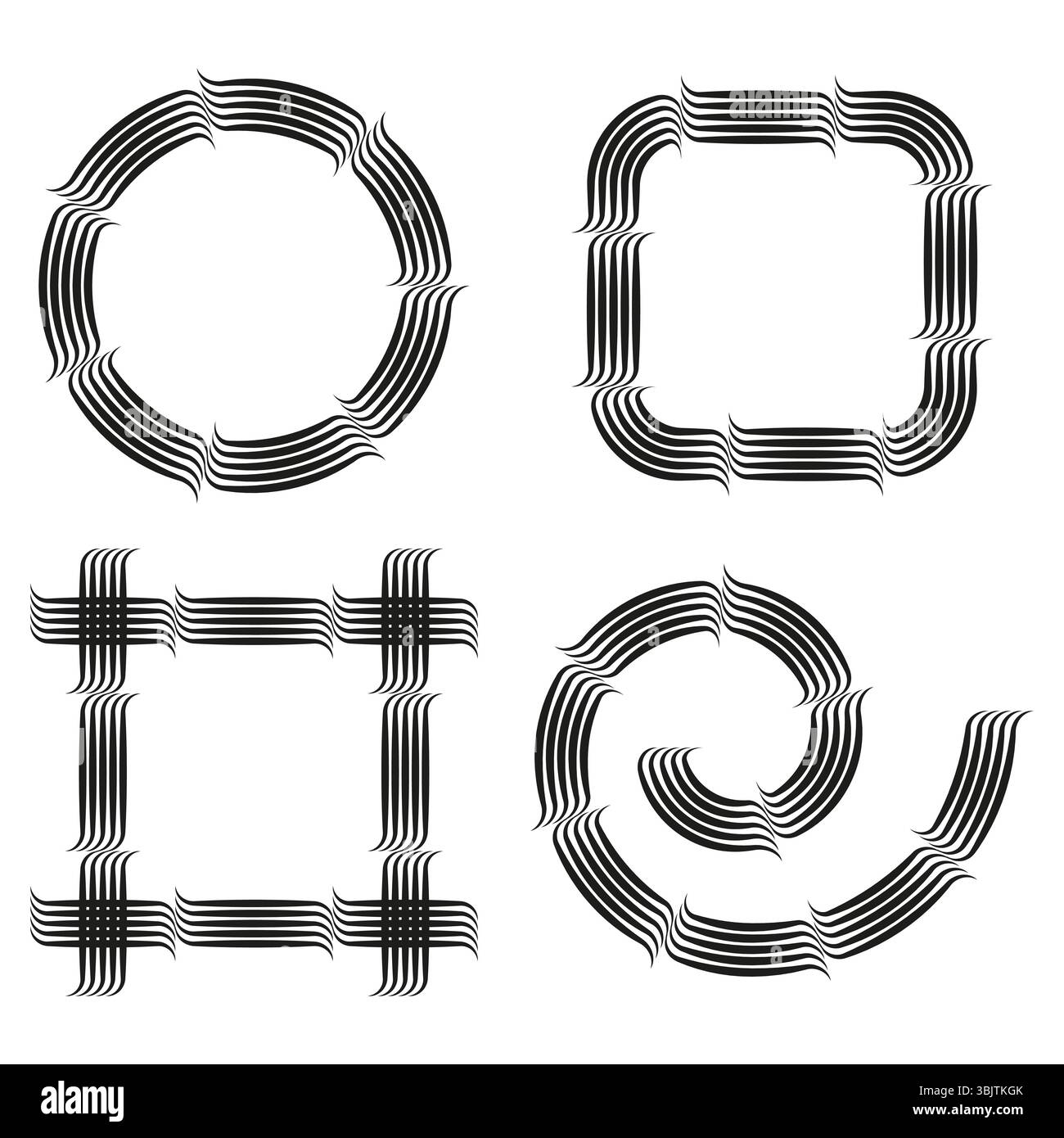 Frame vector set. Decorative border shape. Curved striped element ...