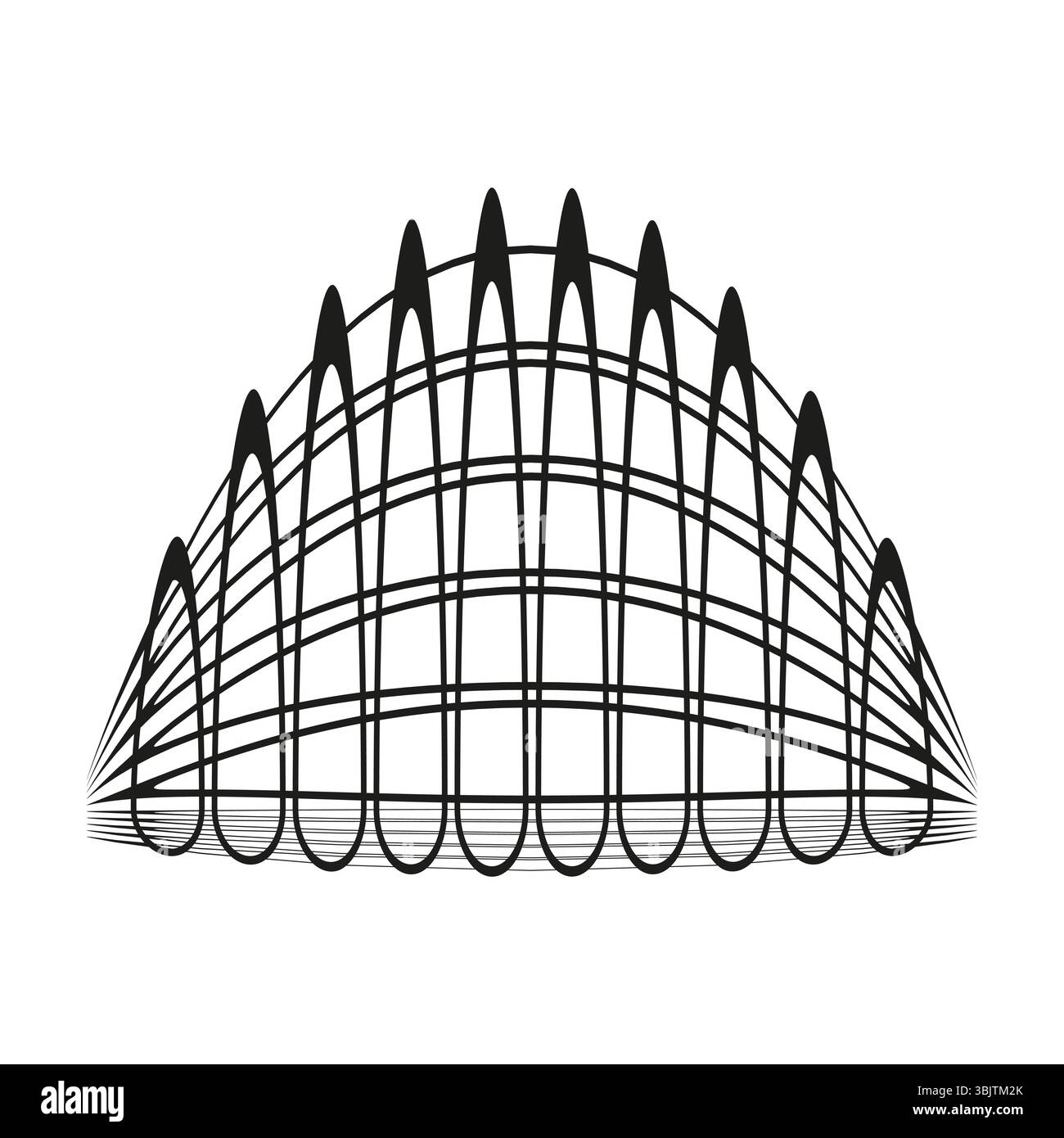 Arched wireframe structure. Perspective grid design. Abstract tunnel ...